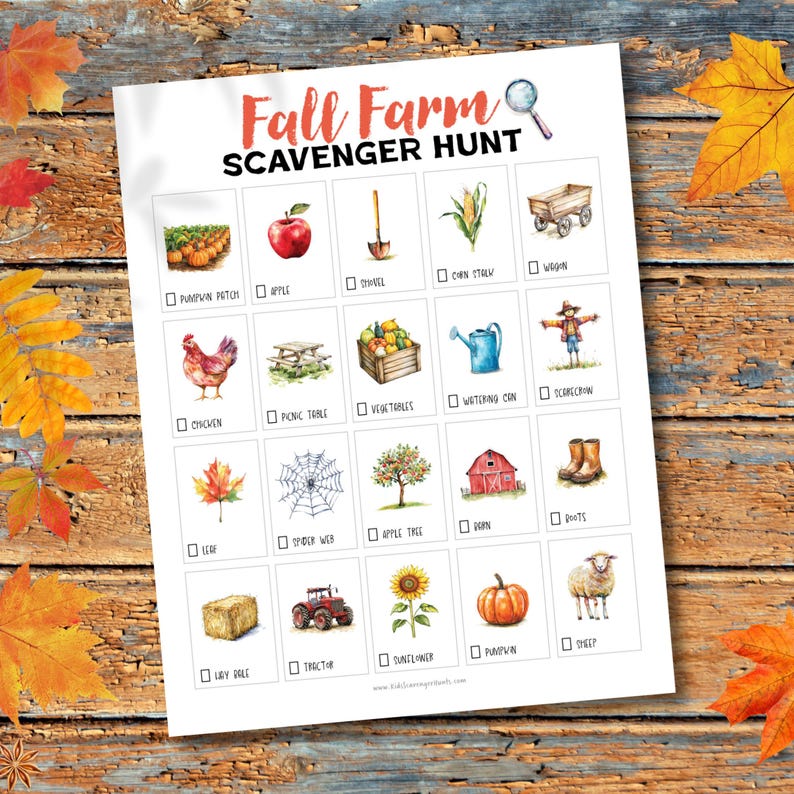 Printable FALL FARM Scavenger Hunt for Kids Outdoor Scavenger Hunt Kids ...