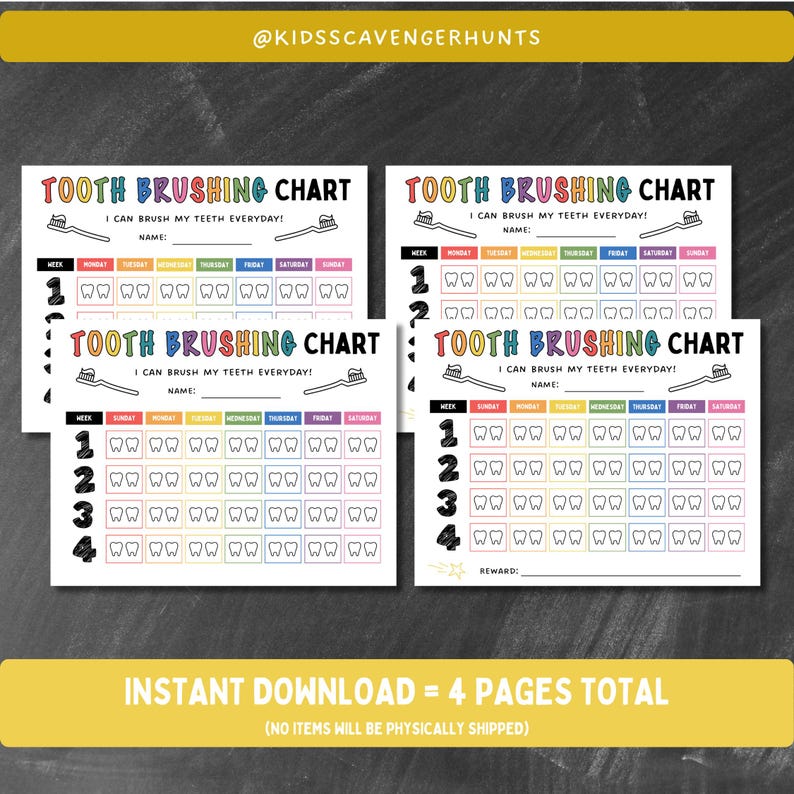 Printable Tooth Brushing Chart for Kids | Toddler Hygiene Tracker ...