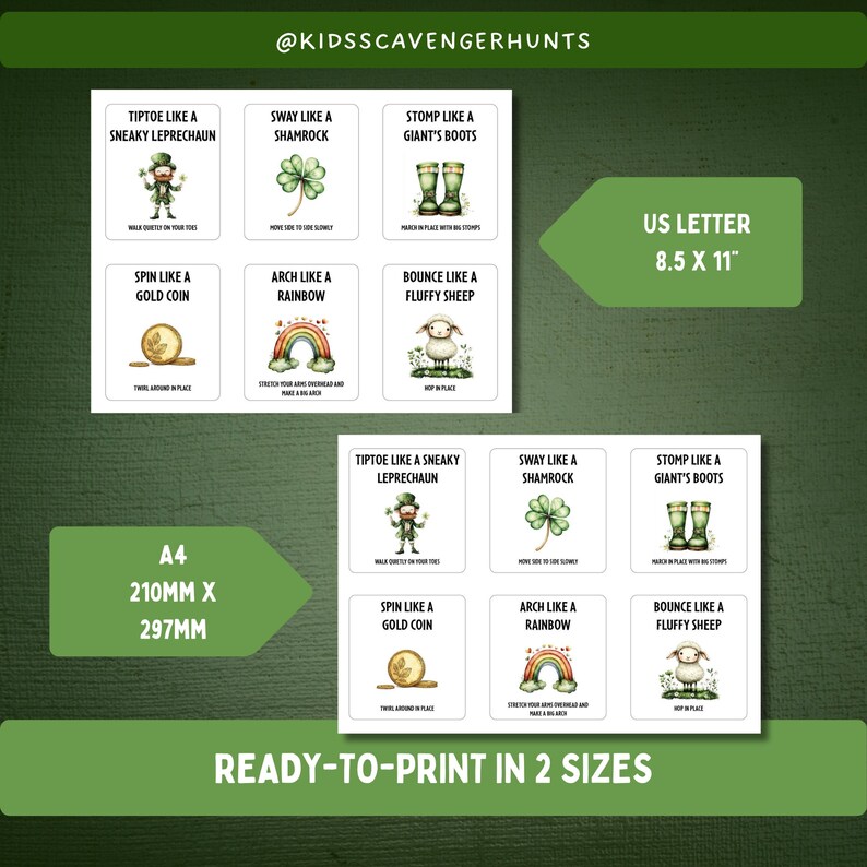 Printable St Patricks Day Movement Cards | Kids Activity | Preschool or ...