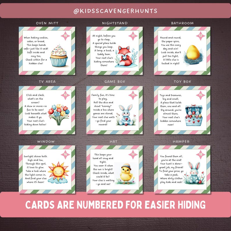 Printable Easter Bunny Scavenger Hunt | Indoor Treasure Hunt With Clues ...