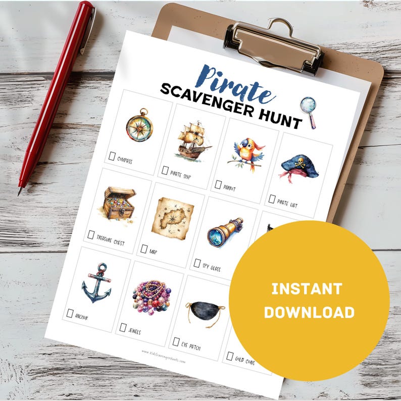 Pirate Scavenger Hunt for Kids Birthday Party Game, Printable Pirate ...
