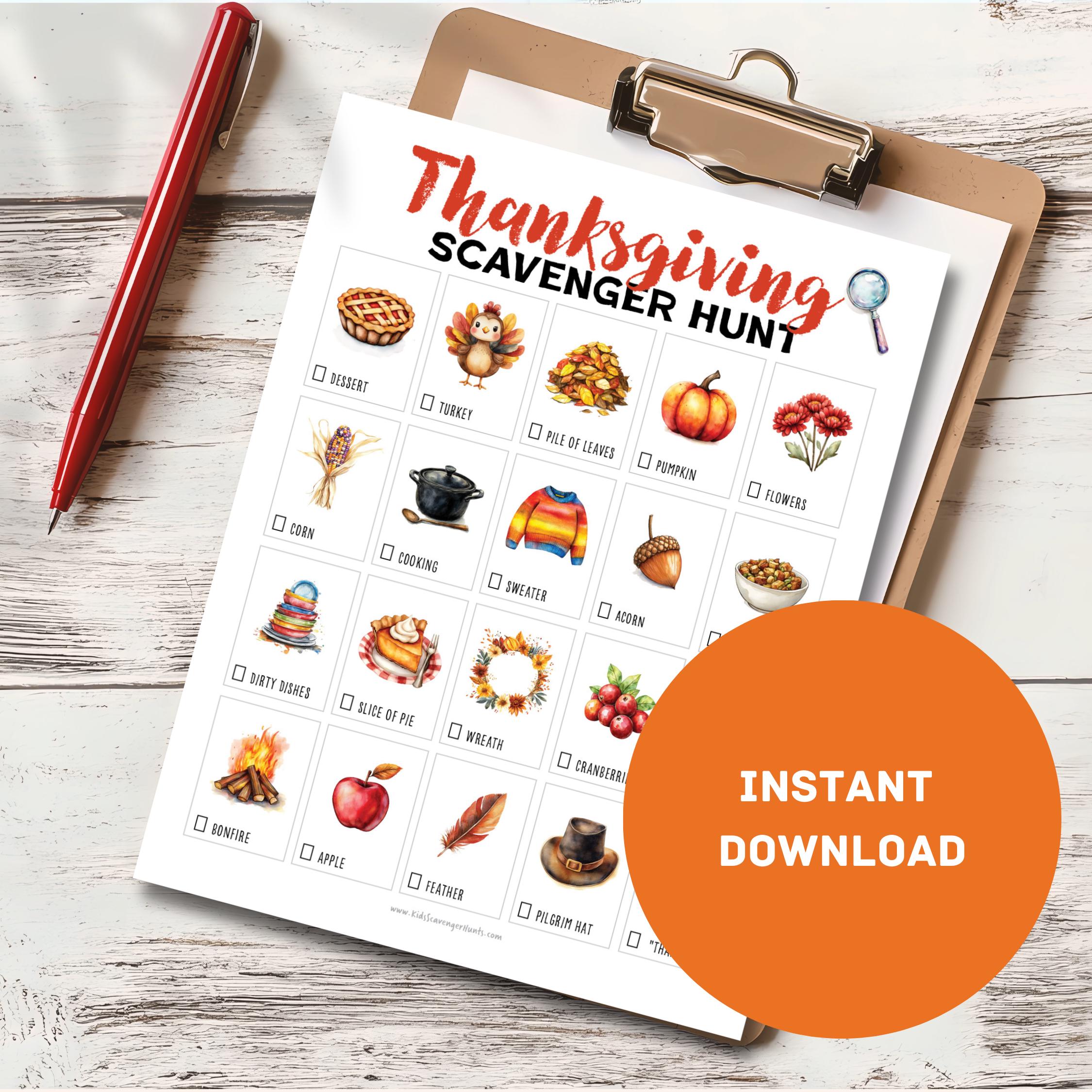 Printable THANKSGIVING Scavenger Hunt for Kids Indoor Scavenger Hunt ...