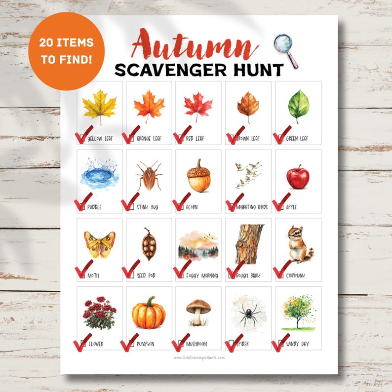 Printable AUTUMN Nature Scavenger Hunt for Kids Outdoor Scavenger Hunt ...