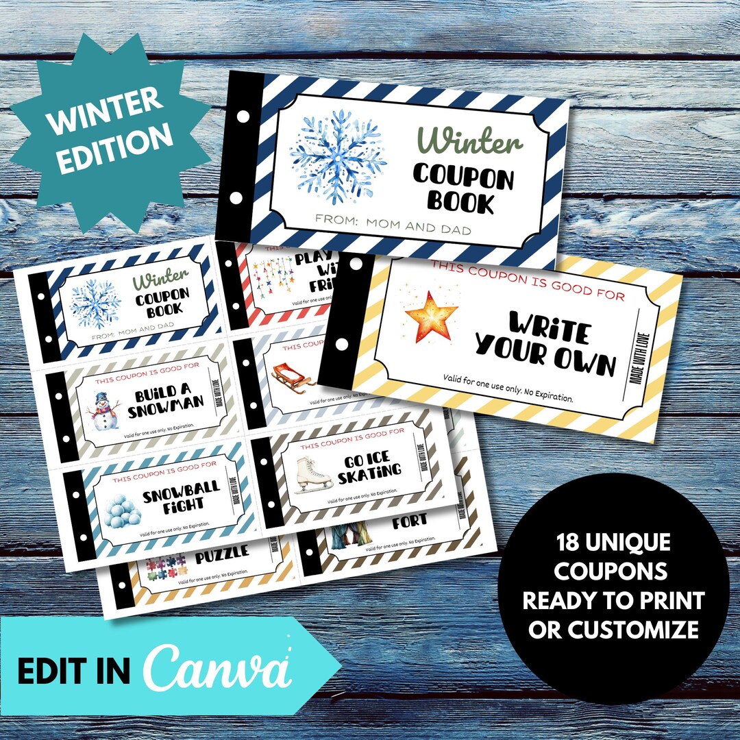 Editable Kids Reward Coupon Book Printable DIY Gift for Holidays ...