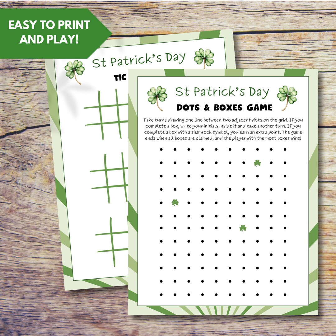 Printable St. Patrick’s Day Game Set | Tic Tac Toe & Dots and Boxes ...