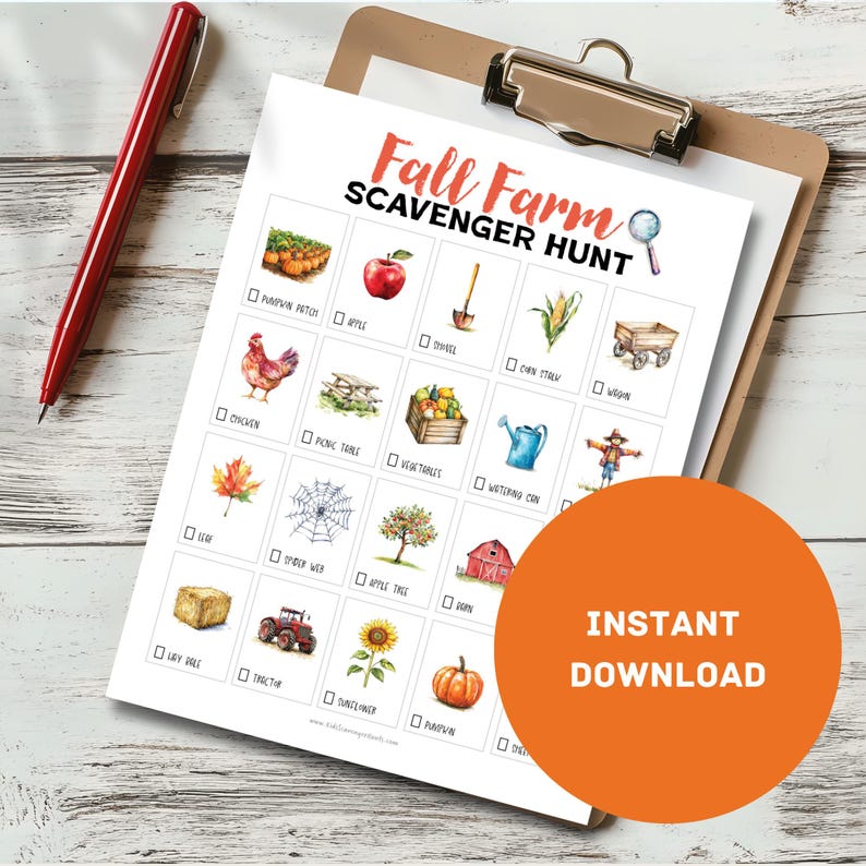 Printable FALL FARM Scavenger Hunt for Kids Outdoor Scavenger Hunt Kids ...