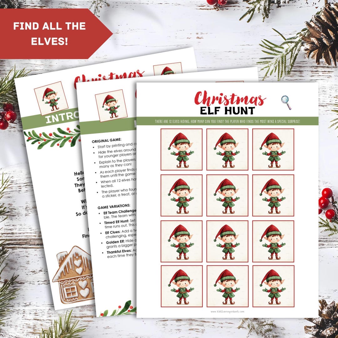 Printable Christmas Elf Hunt Game for Kids Counting Scavenger Hunt ...