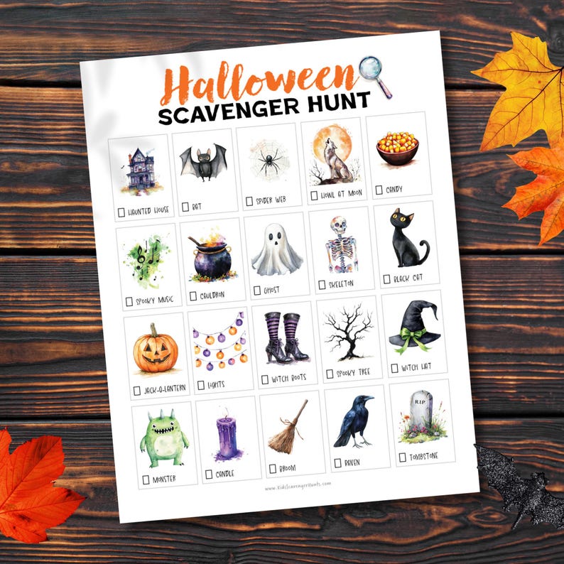 Printable HALLOWEEN Scavenger Hunt for Kids Outdoor Scavenger Hunt Kids ...