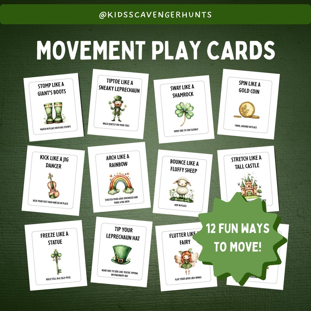 Printable St Patricks Day Movement Cards | Kids Activity | Preschool or ...
