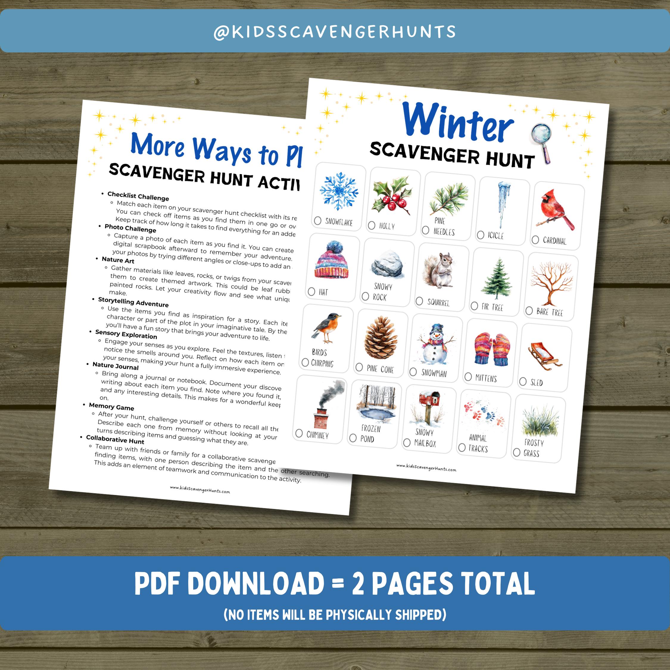 Printable Winter Scavenger Hunt | Nature Hunt for Kids | Outdoor Winter ...