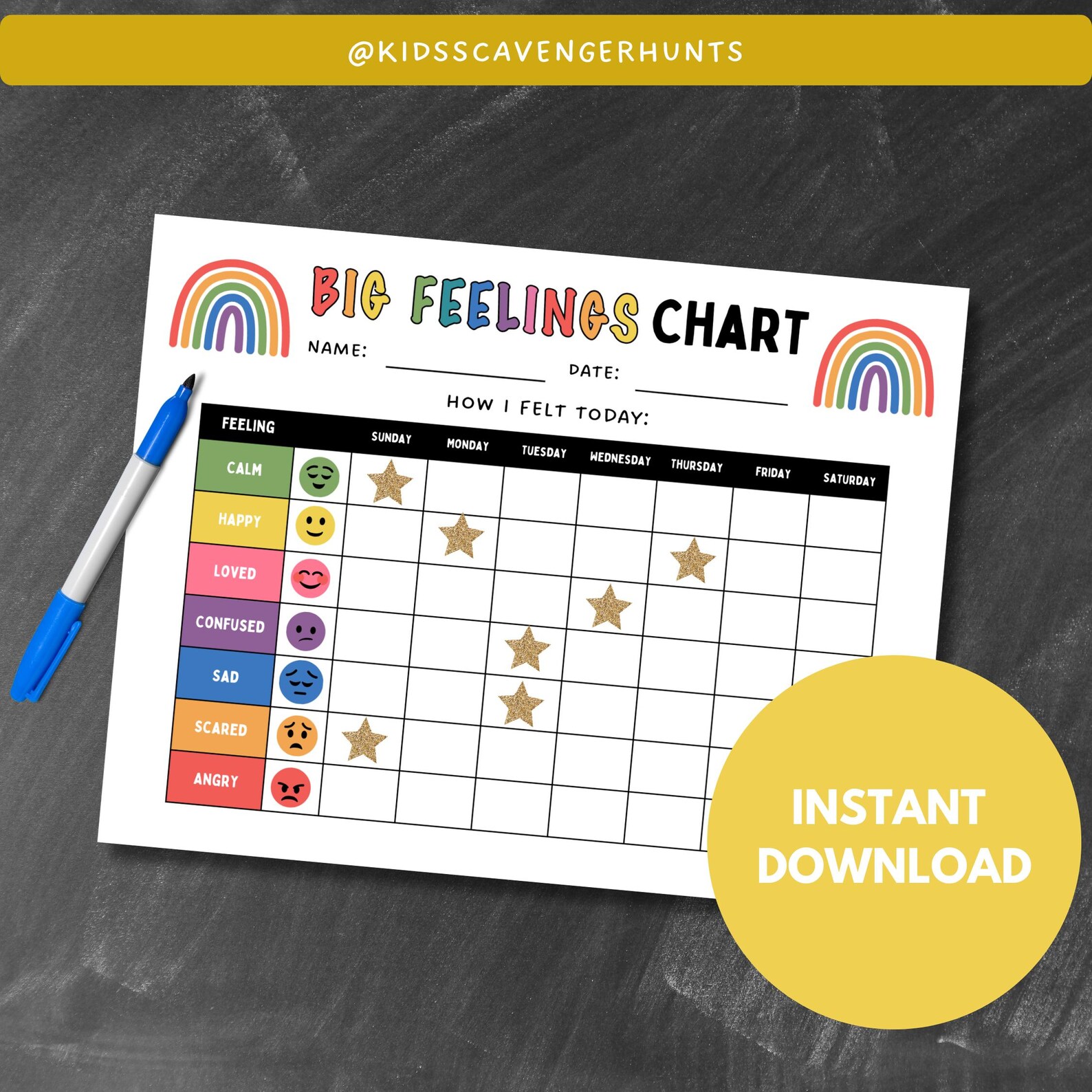 Rainbow Feelings Chart for Kids | Printable Emotion Tracker | Daily ...