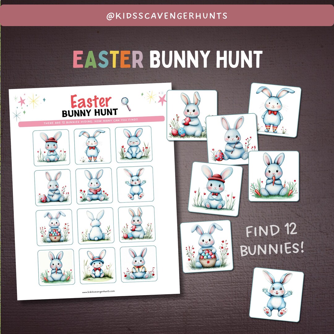 Easter Bunny Hunt Printable | Indoor Scavenger Hunt for Kids | 12 ...