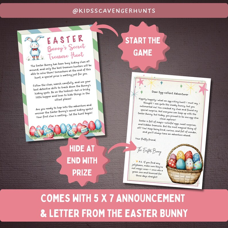 Printable Easter Bunny Scavenger Hunt | Indoor Treasure Hunt With Clues ...