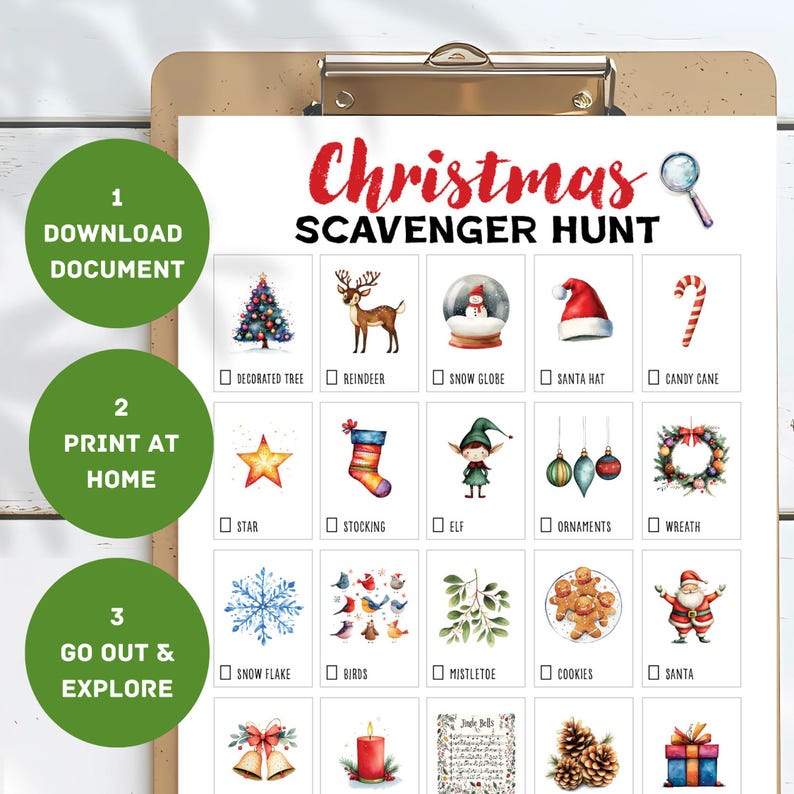 Printable CHRISTMAS Scavenger Hunt for Kids Outdoor Scavenger Hunt Kids ...