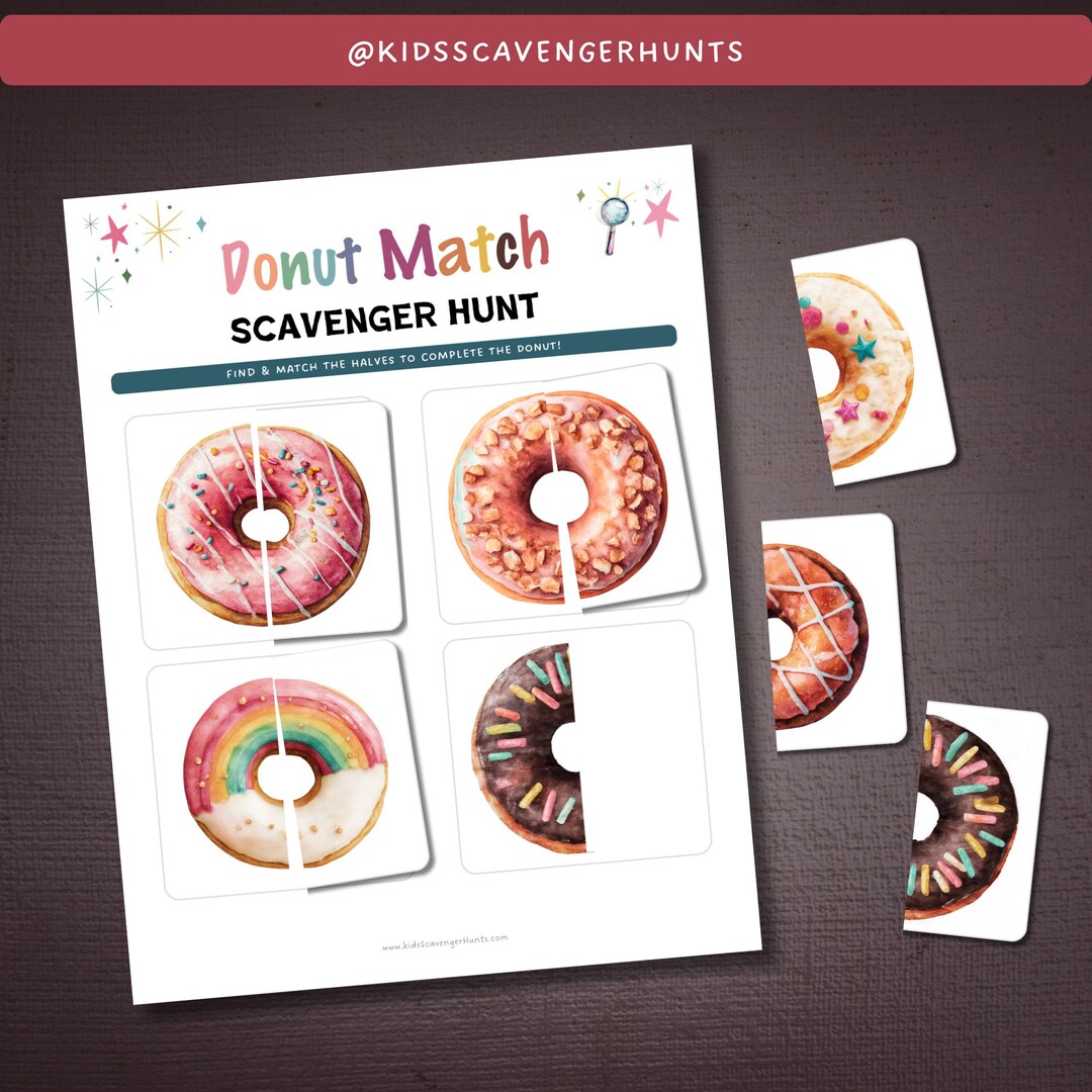 Donut Matching Game for Kids | Printable Indoor Donut Hunt | Donut Day ...