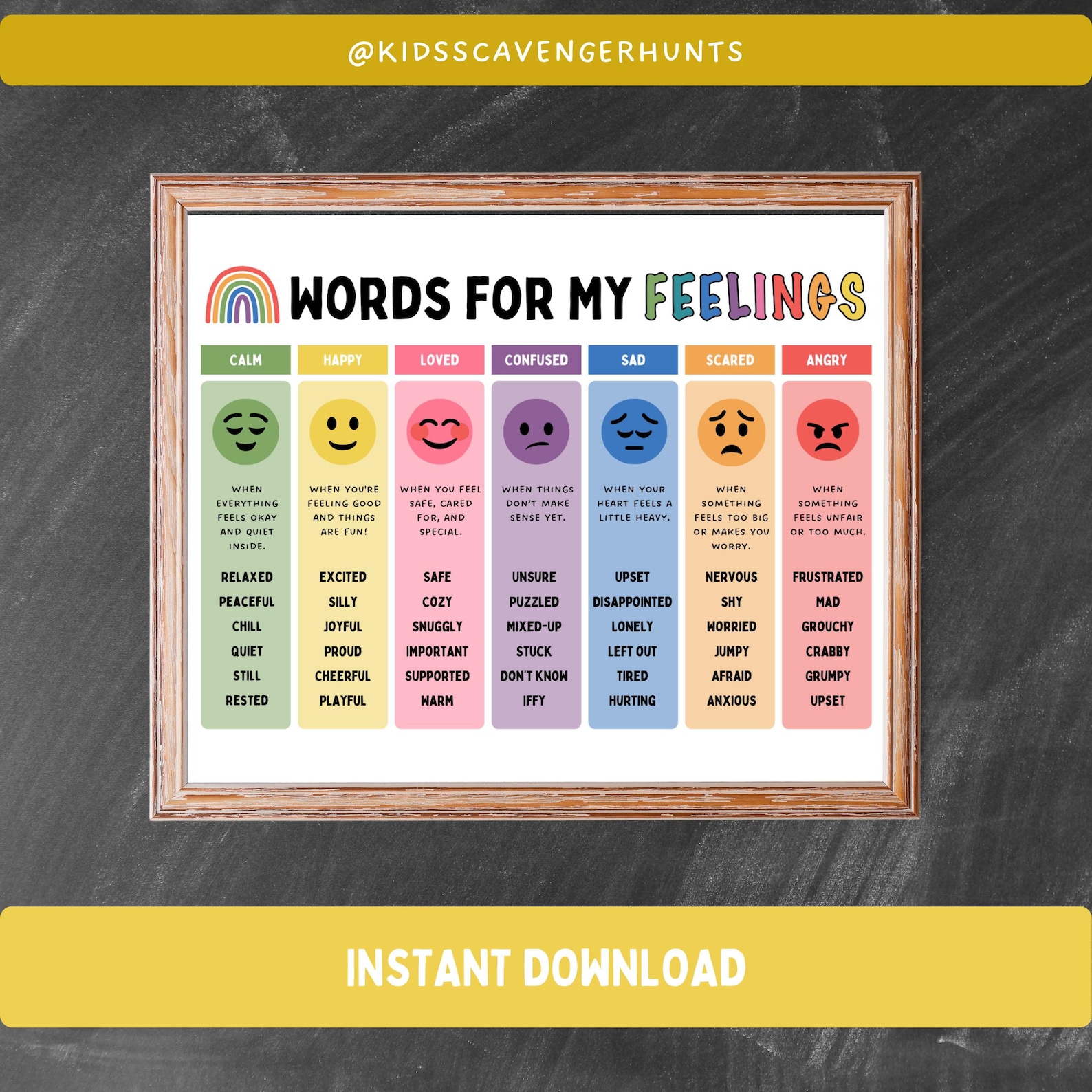 Printable Words for My Feelings Chart | Emotions Vocabulary Poster for ...