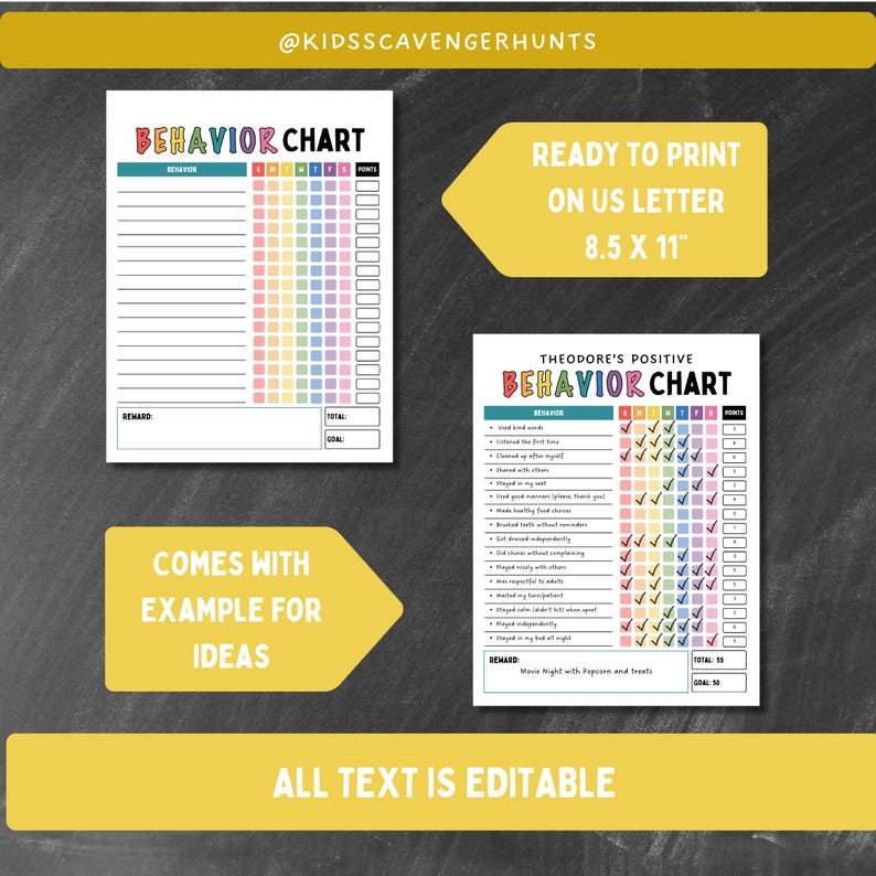 Editable Behavior Chart for Kids | Positive Reward Chart | Canva ...