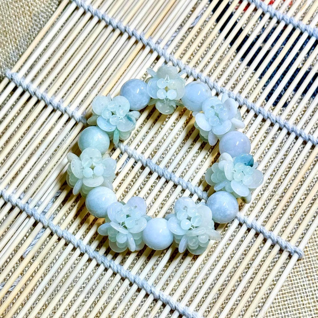 Carved Grade A Burmese Jadeite Jade Flower Bracelet • Green Lavender ...