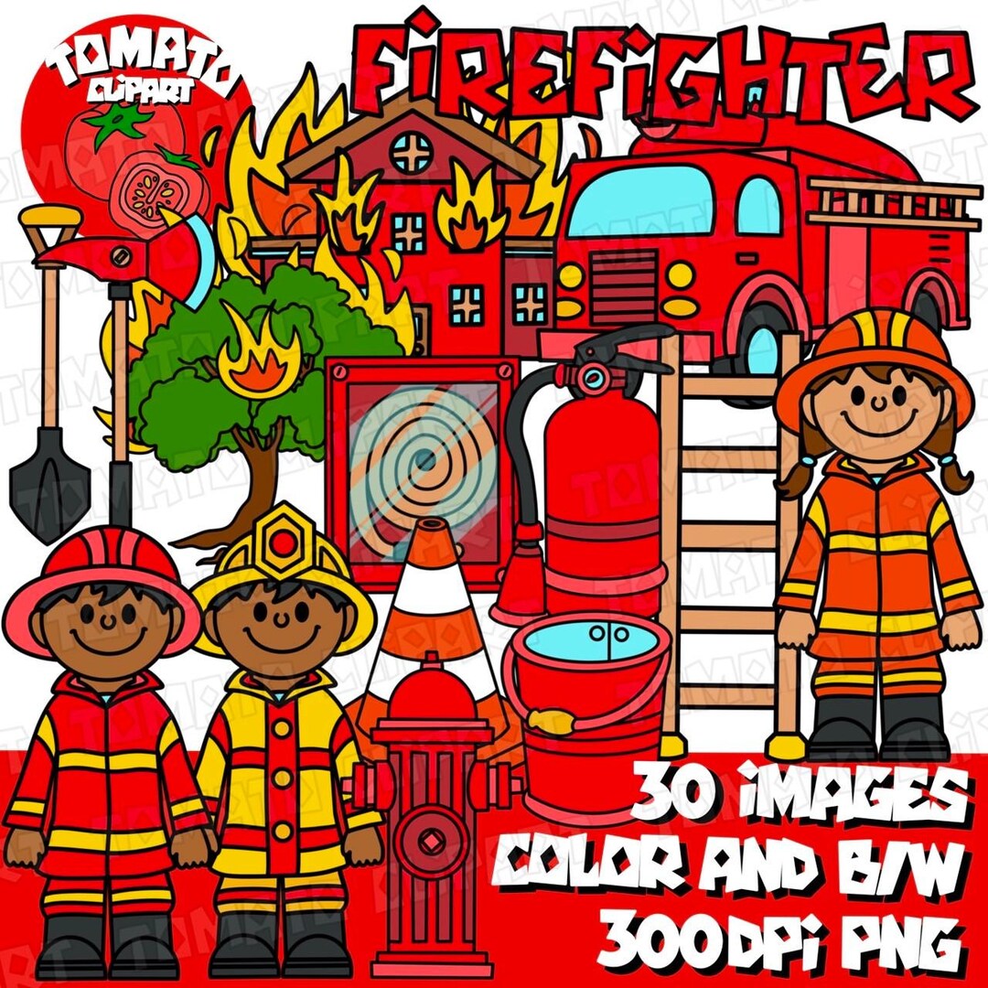 Firefighter Clipart, Fire Extinguisher, Occupation tomato Clipart - Etsy