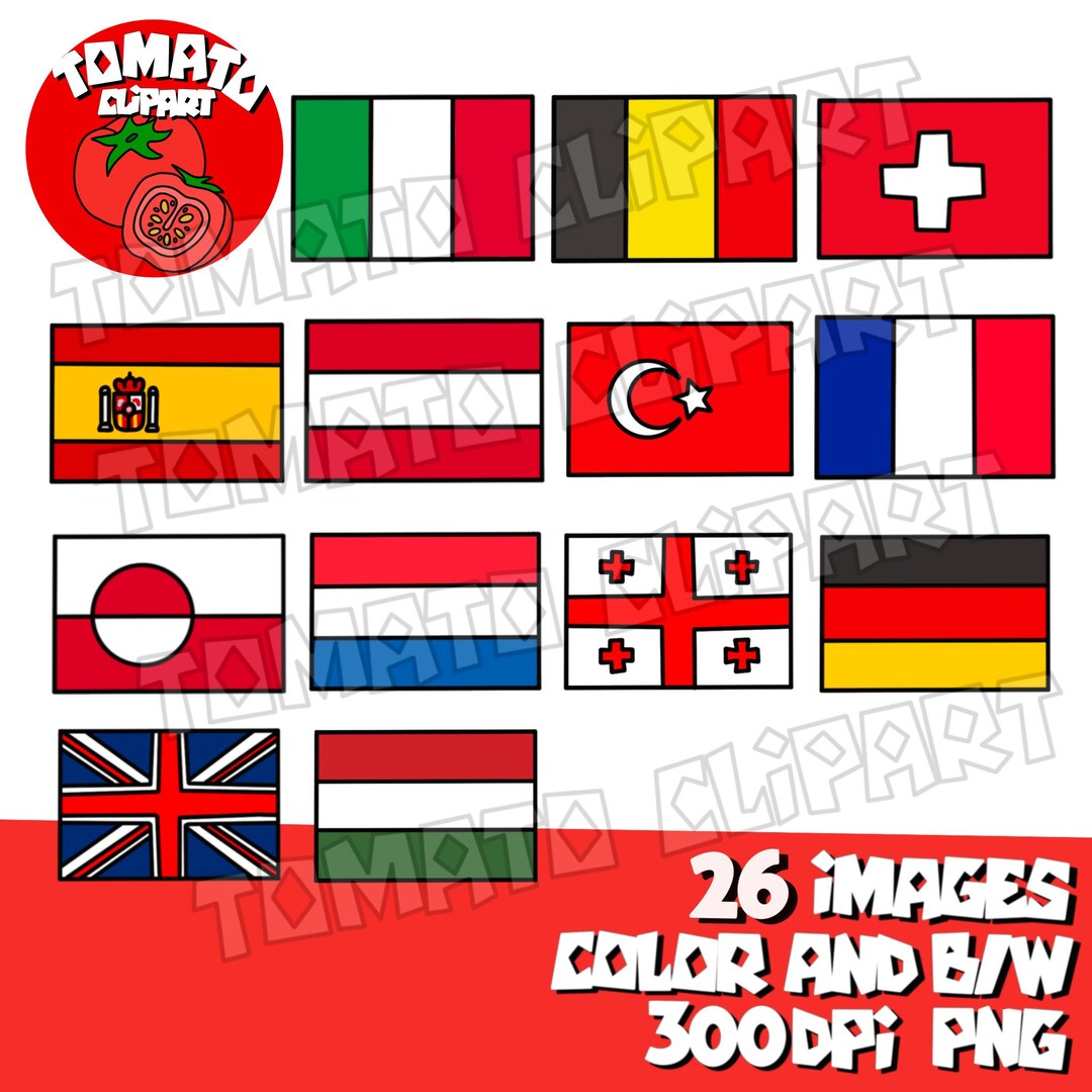 Flags of Europe Clipart tomato Clipart for History Class - Etsy