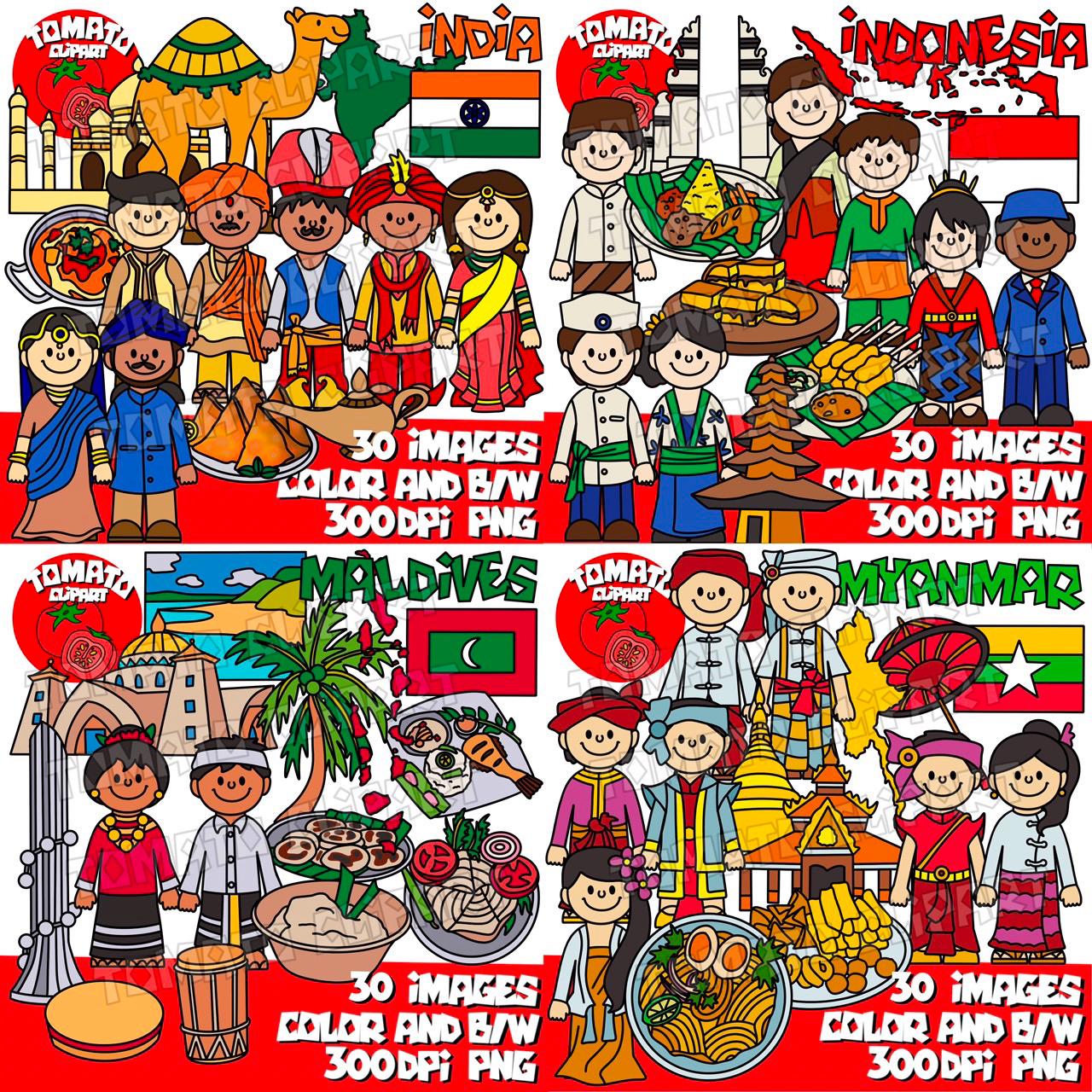 Asia Clipart Set/ India/ Indonesia/ Maldives/ Myanmar/ Bundle Part3 - Etsy