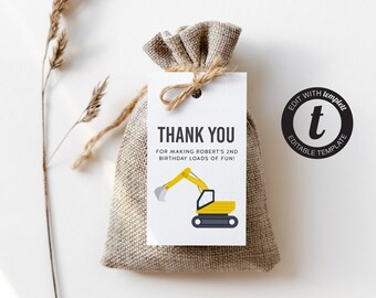Printable CONSTRUCTION Thank You Cards Excavator Backhoe - Etsy