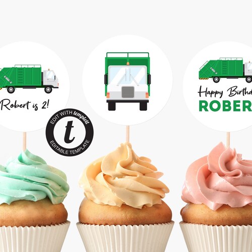 Garbage Truck Themed Cupcake Toppers - Etsy