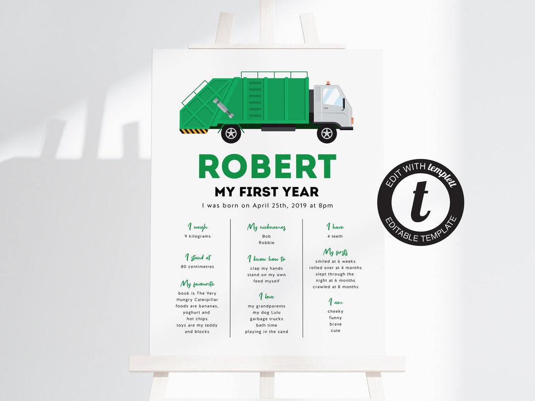 Garbage Truck Birthday Milestone Board Editable Rubbish Truck - Etsy