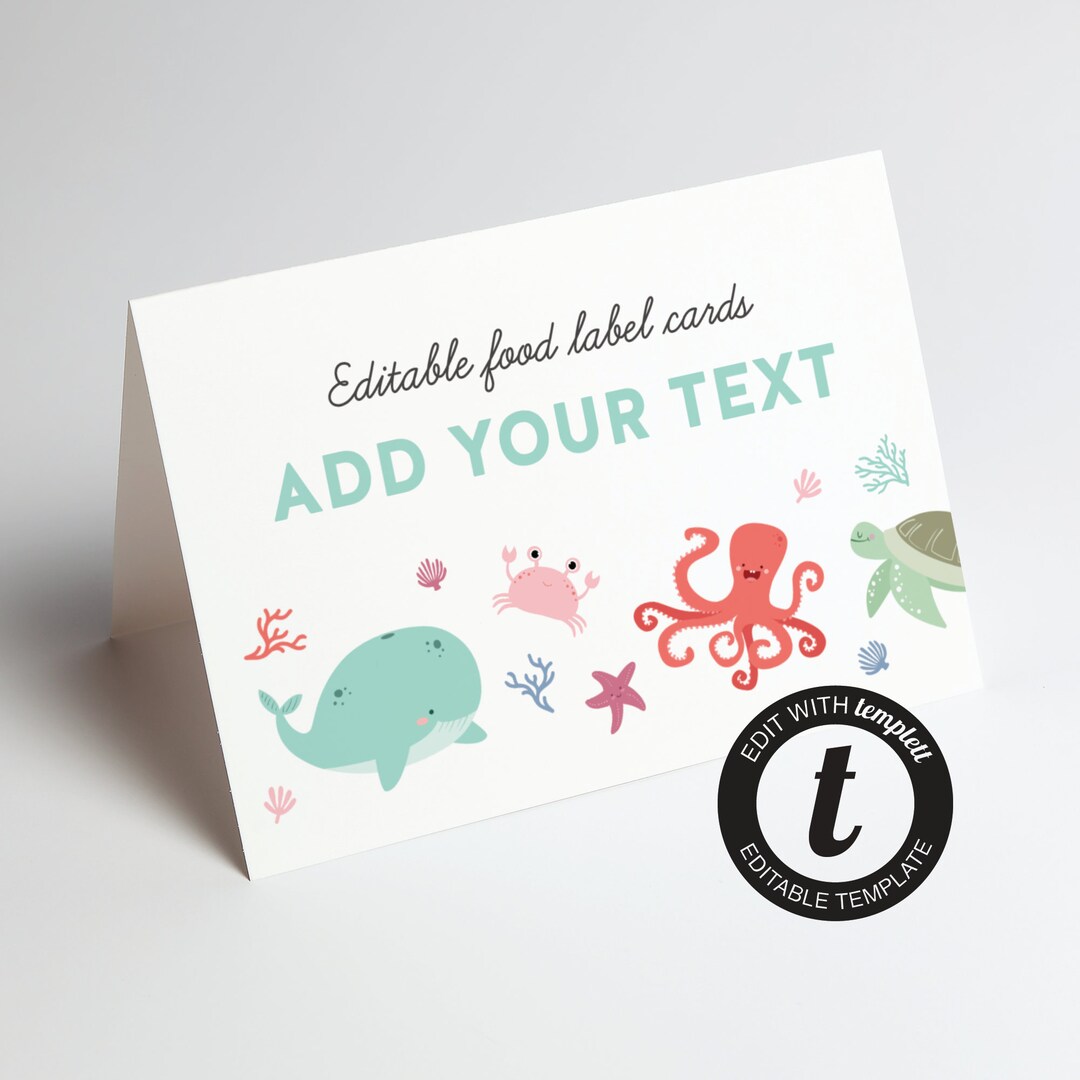 Under the Sea Editable Food Label Cards Sea Creature Food - Etsy