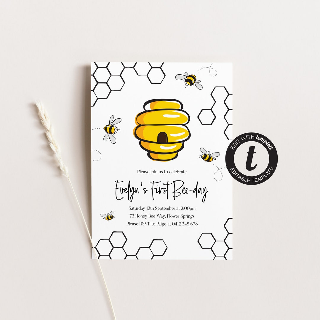 Honey Bee Birthday Party Invitation, Bee Printable Party Invite, First ...