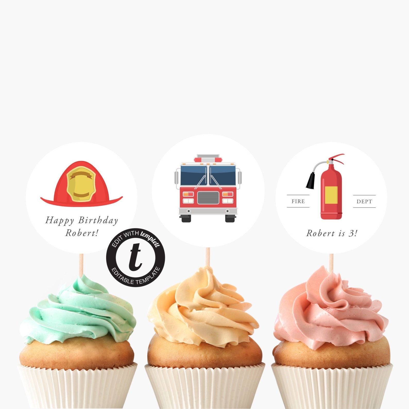 DIY EDITABLE TEMPLATE Fire Engine Cupcake Toppers printable - Etsy