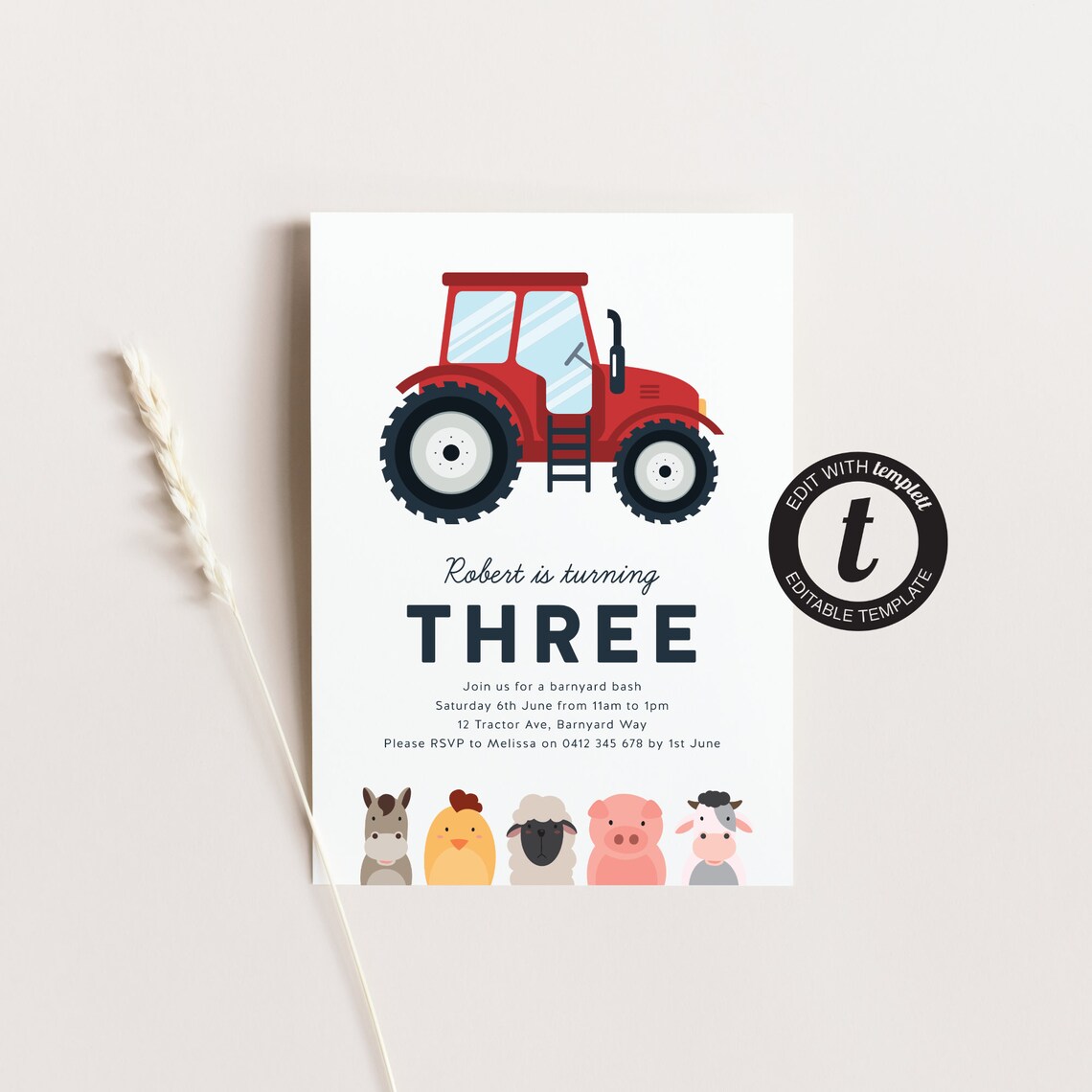 DIY EDITABLE TEMPLATE Barnyard Farm Animal 5x7 Birthday - Etsy