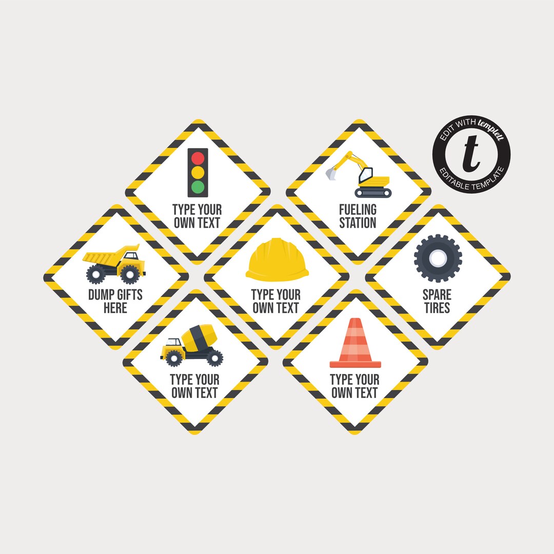 Editable Construction Party Sign Bundle, Construction Printable Party ...