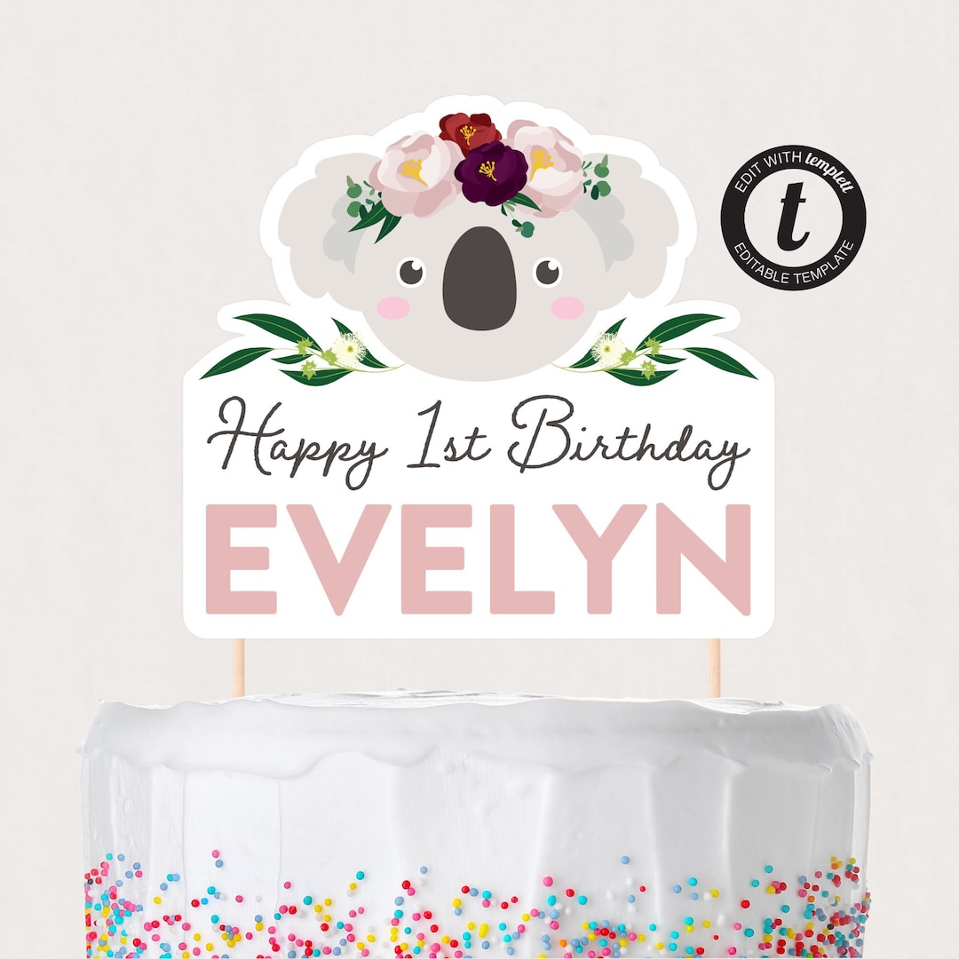 Koala Printable Cake Topper Floral Koala Cake Topper - Etsy