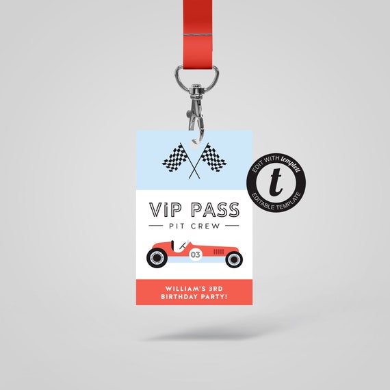 DIY EDITABLE TEMPLATE Vintage Race Car Party Pit Crew Pass | Etsy