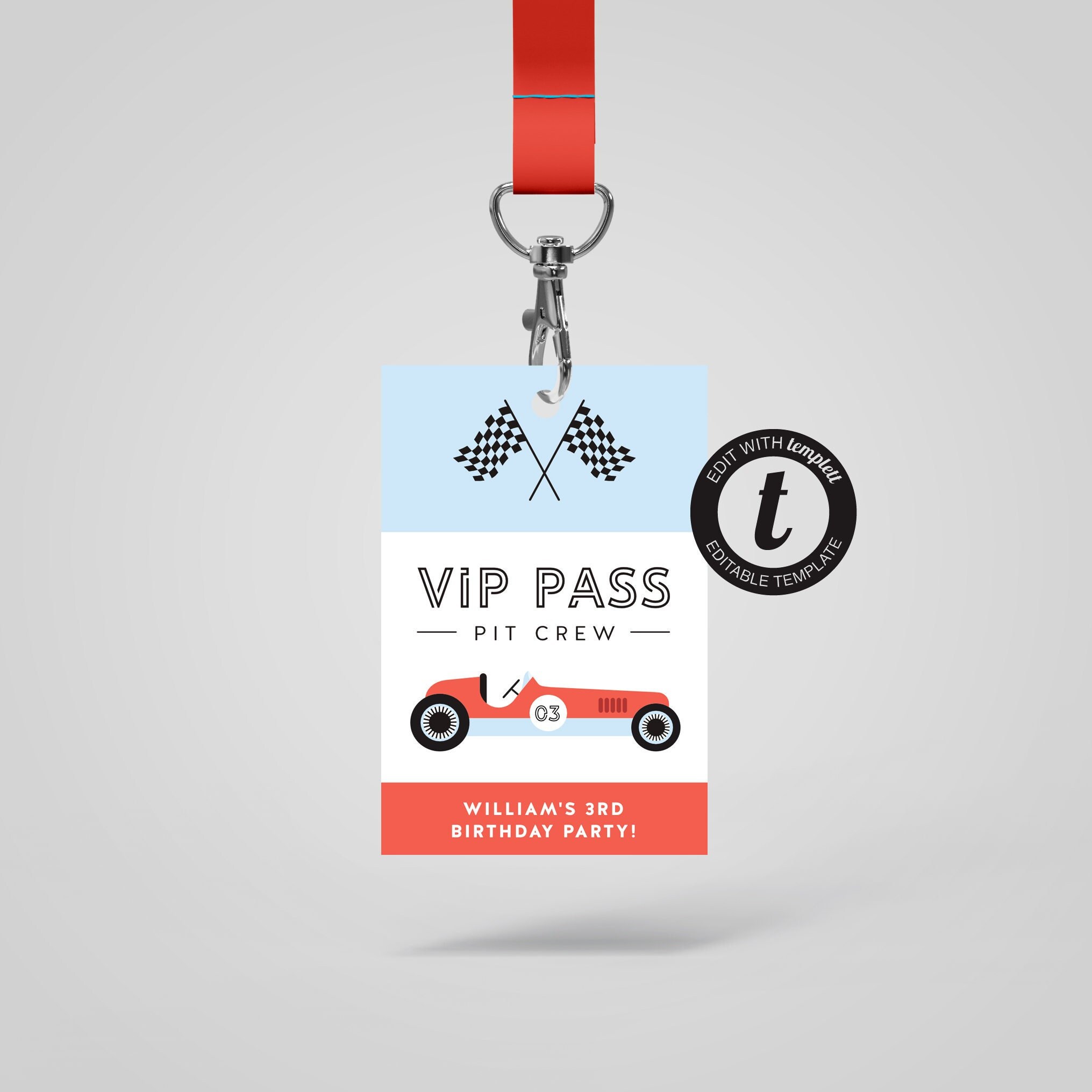 DIY EDITABLE TEMPLATE Vintage Race Car Party Pit Crew Pass | Etsy