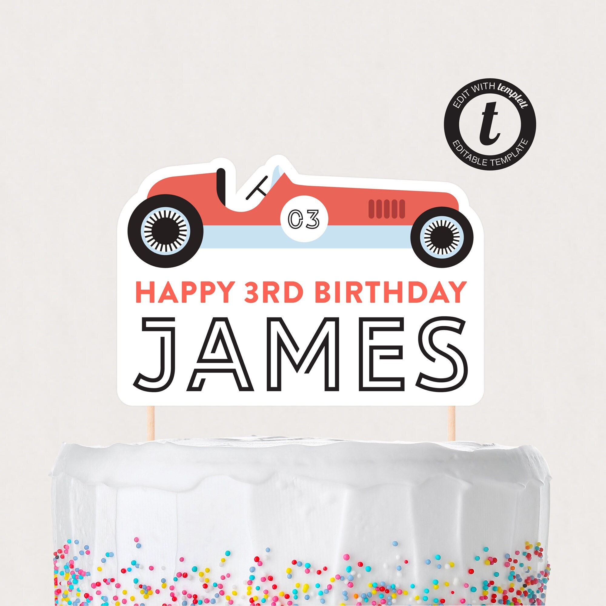 DIY EDITABLE TEMPLATE Vintage Race Car Birthday Cake Topper - Etsy