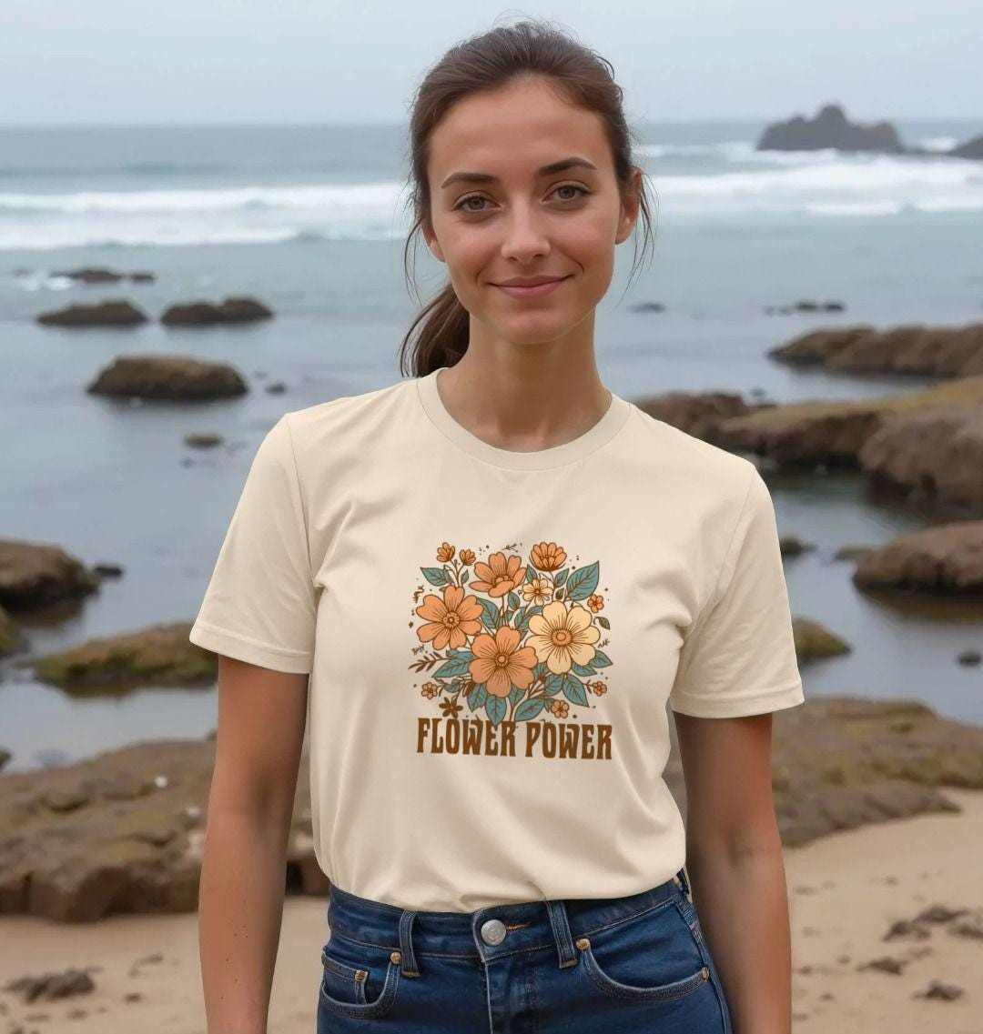 Flower Power Organic Cotton T-shirt, Vegan Ethical Fashion - Etsy