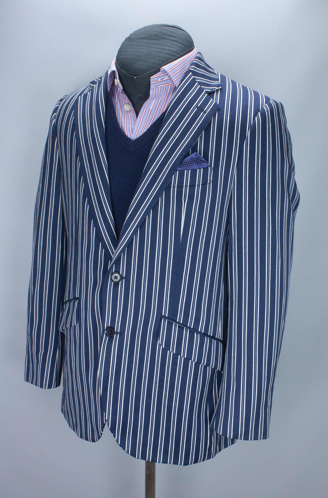 Vintage Charles Tyrwhitt Boating Blazer: Blue White Stripe Wool Blend ...