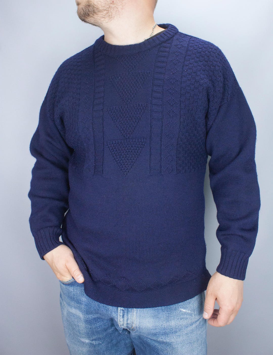 Vintage Guernsey Wool Sweater: Navy Blue Fisherman Knit, Men's Small - Etsy
