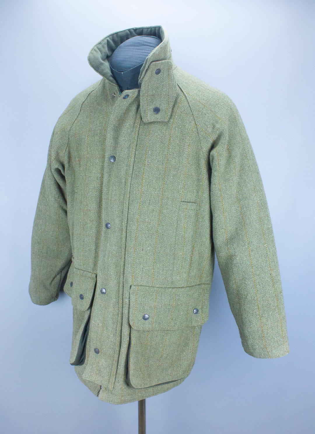 Bronte Men's Green Wool Herringbone Field Coat, Country Style Jacket ...