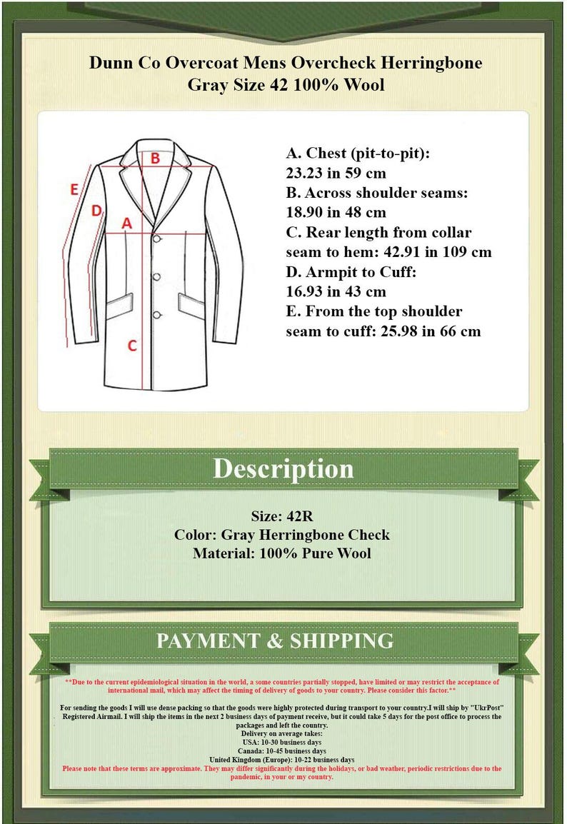 Men's Peaky Blinders Overcoat Overcheck Herringbone Dunn & Co Gray Size ...