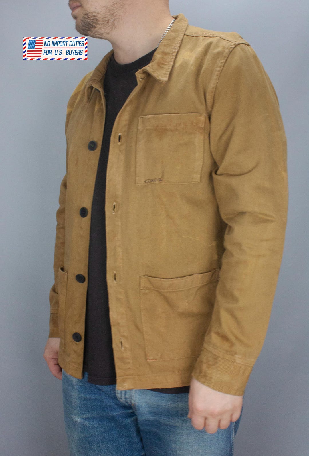 Vintage French Chore Jacket Mens Distressed Brown Workwear Cotton Size ...