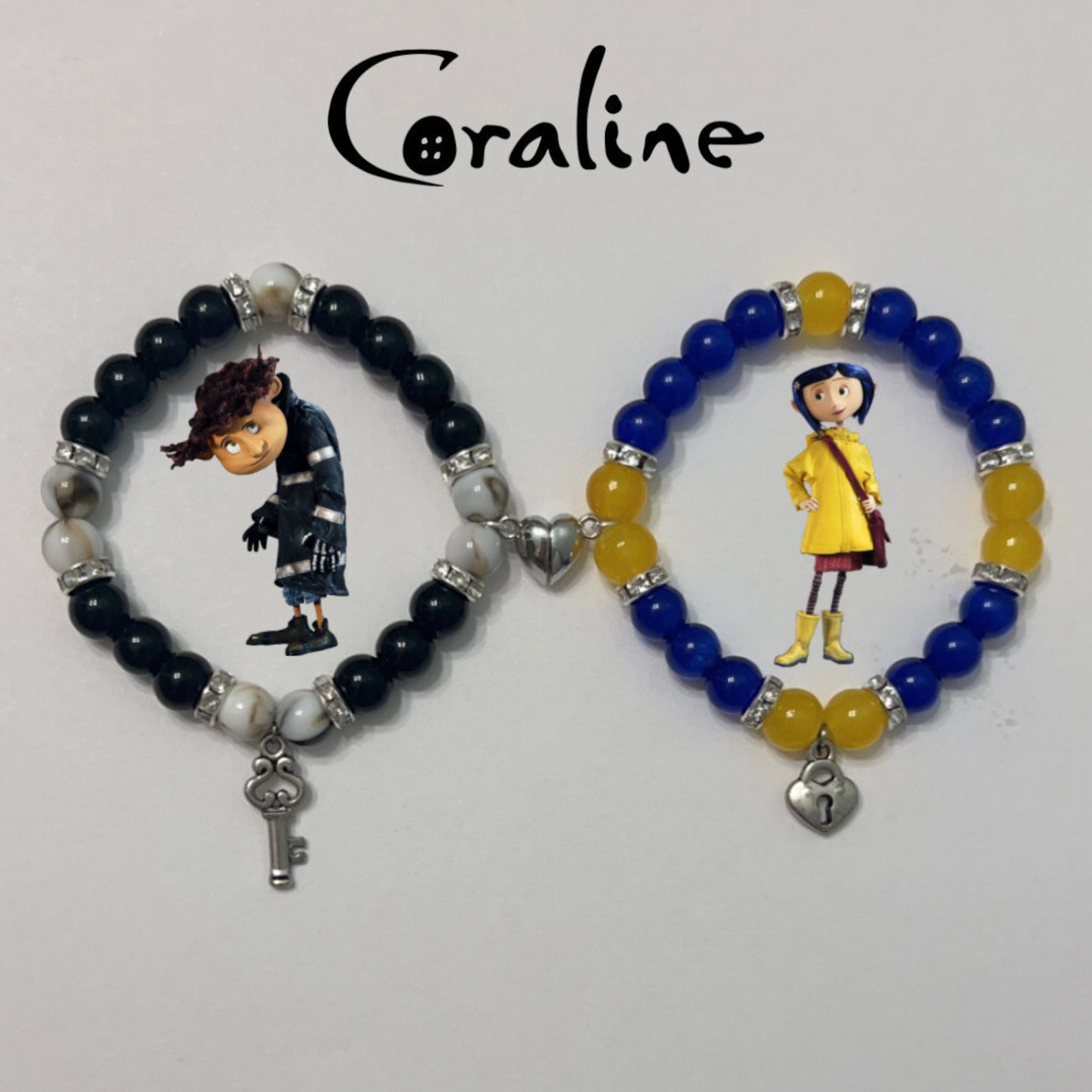 Coraline and Wybie Matching Random Lock and Key Charm Bracelets Couple ...