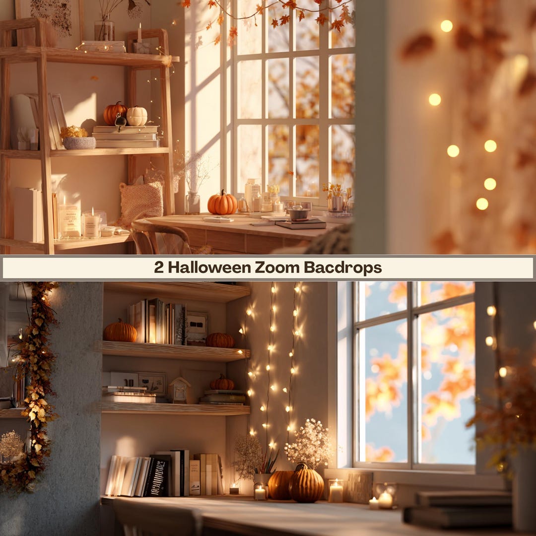 Spooky Halloween Zoom Backgrounds: Autumn Office Decor (4K Digital ...