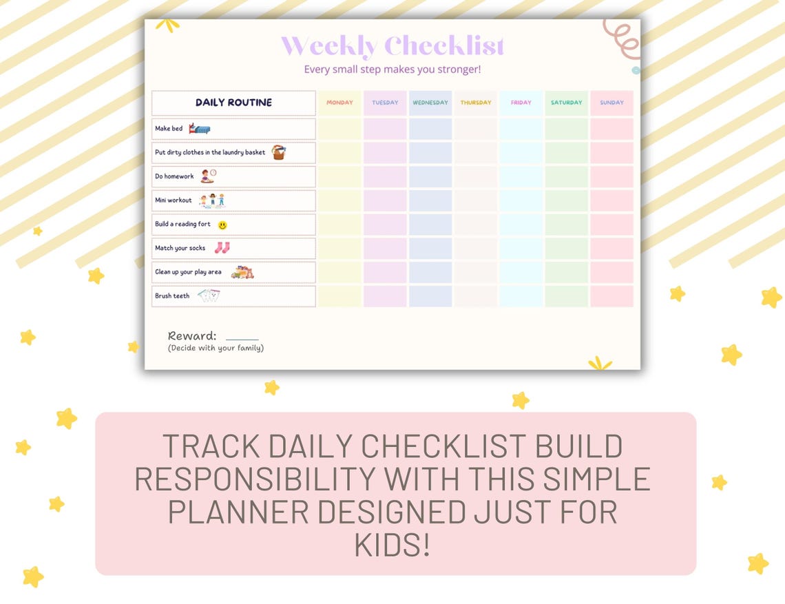 Printable Kids’ Weekly Responsibility Checklist, Chore Chart, to Do ...