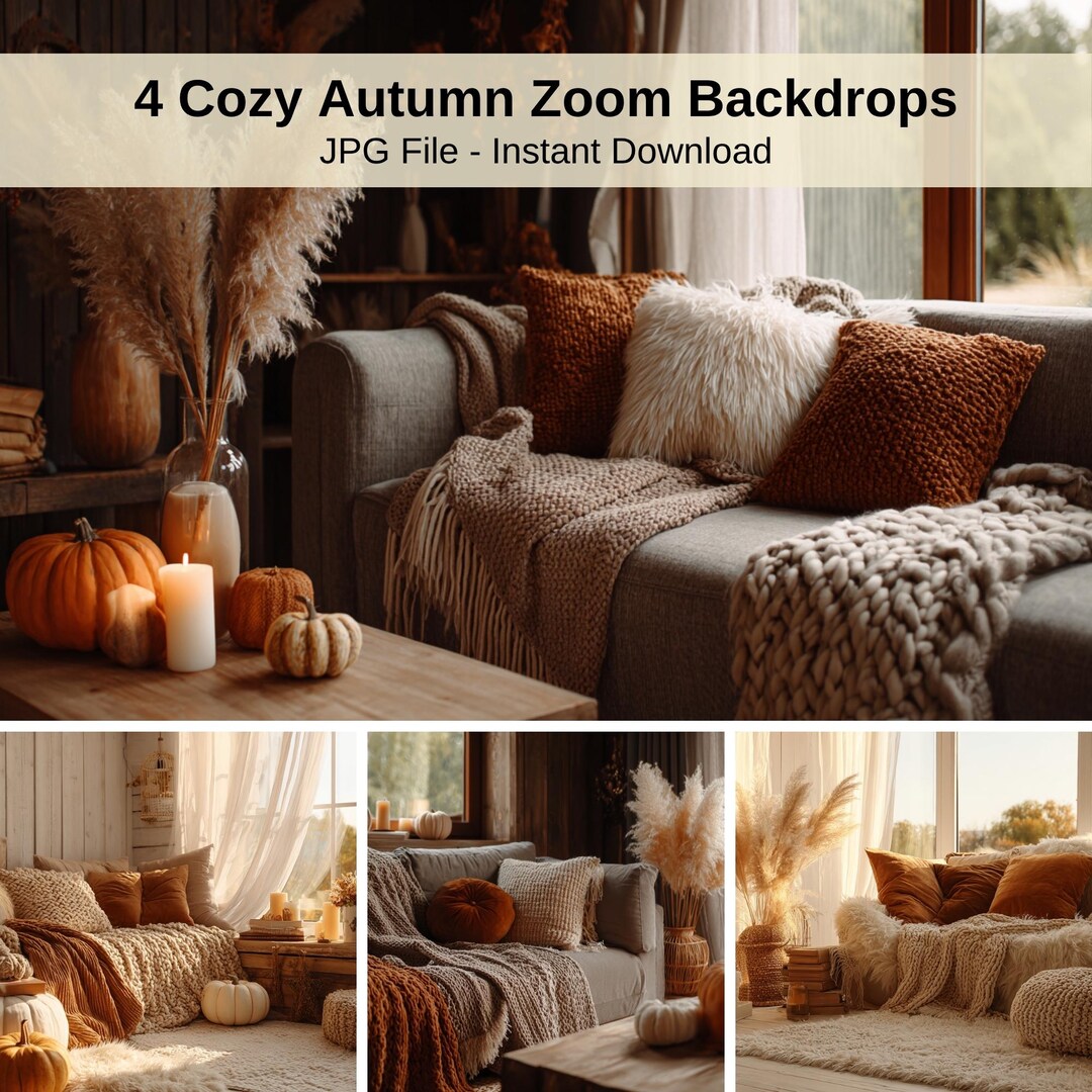 4 Cozy Fall Backdrops for Zoom, Pumpkin Theme Halloween Virtual ...