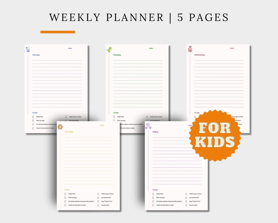 Kids Weekly Planner Printable, Responsibility Chart, Daily Routine ...