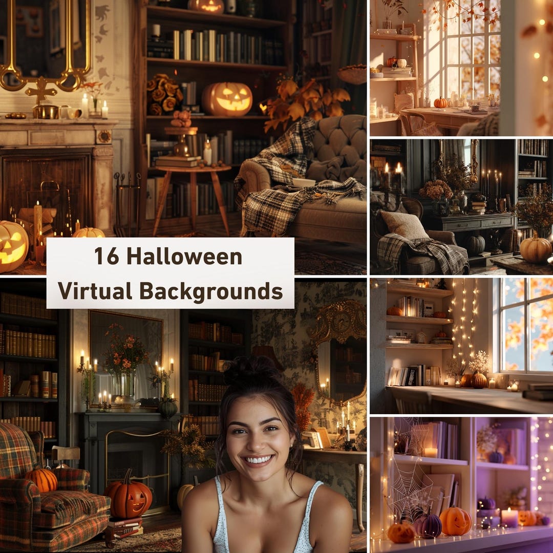 Set of 20 Halloween Zoom Backgrounds: Spooky Virtual Meeting Backdrop ...