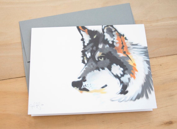 Items similar to Wolf art card / greeting card / print of spray painted ...